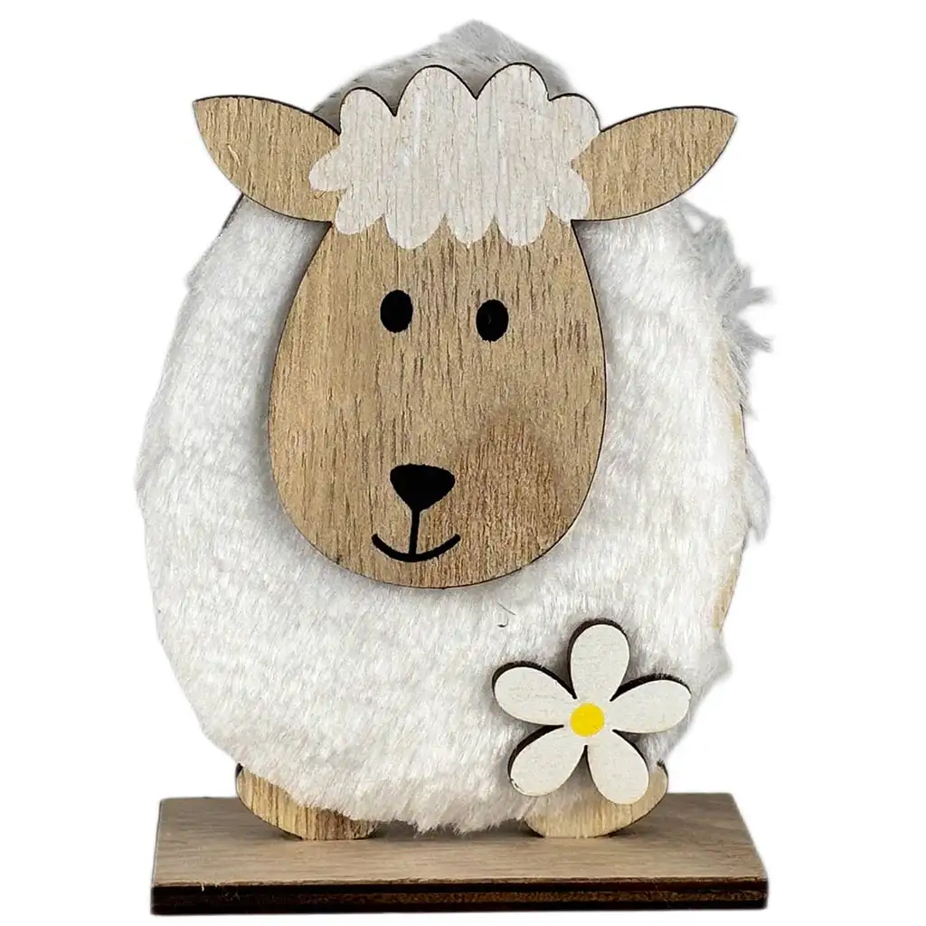 Fa húsvéti bárány dekoráció – puha fehér szőrmés bundával 13x8cm ...