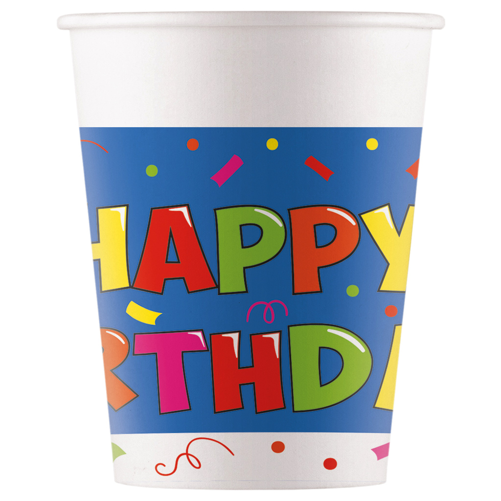 Kékfehér alapú szülinapi "Happy Birthday" feliratú papírpohár 8db-os ...